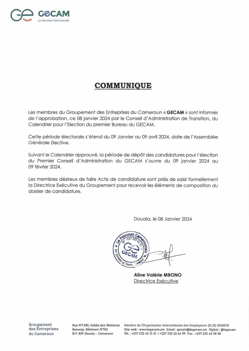 L’élection du premier bureau du Gecam aura lieu le 9 avril 2024 ...